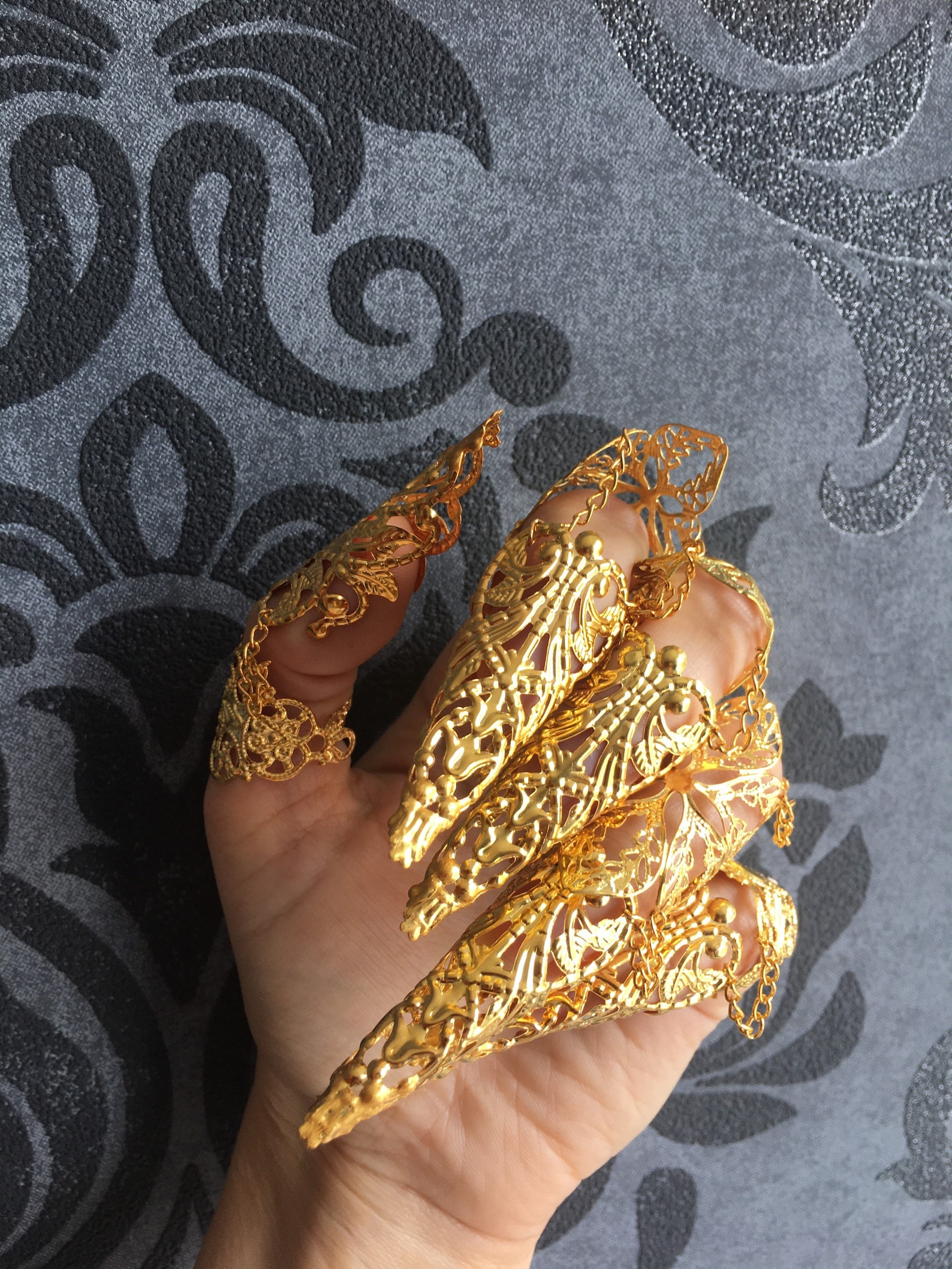 Gold Full Finger Armor Nail Claws Ring Articulated, Knuckle Ring, Claws ...