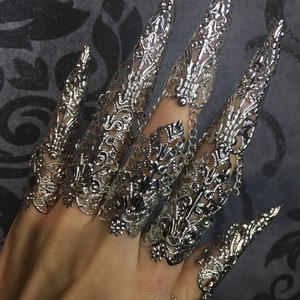 Finger Armor Claws Articulated Full Ring Silver Long Style 2, Perfect ...