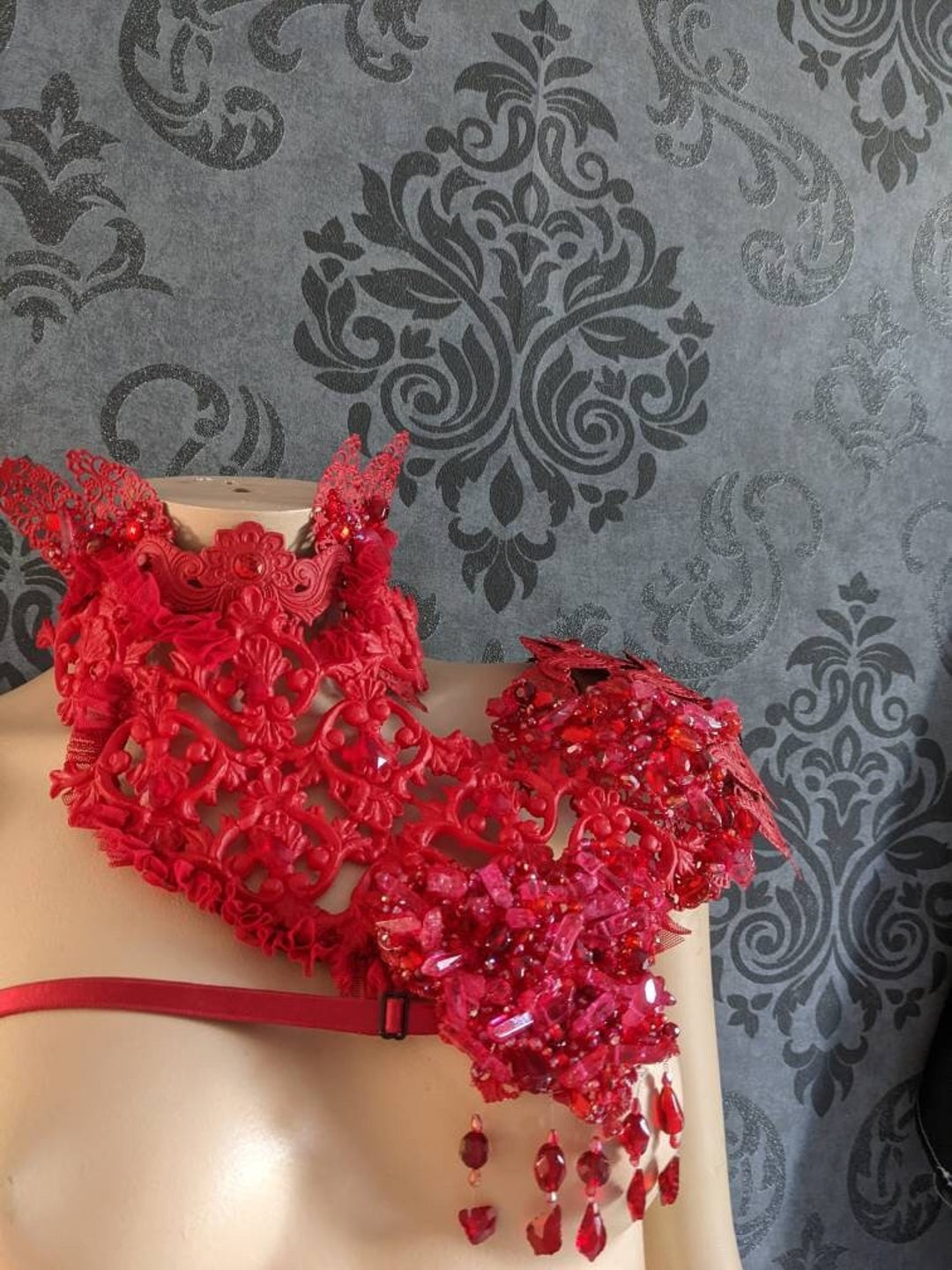 Blood Red Asymetrical Shoulder Pad With Victorian Collar Bloody Heart ...