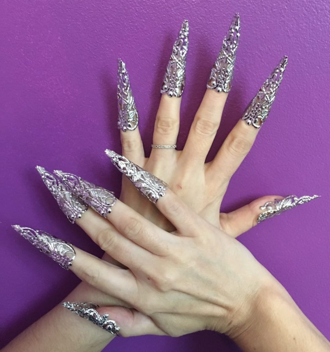 Long Wudu Finger Nail Claws Ring Metal Armor Set, Full Claws Glove ...