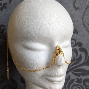 Nose Bridge Cuff, Without Piercing, Face Harness Jewel in Chains: Gold ...