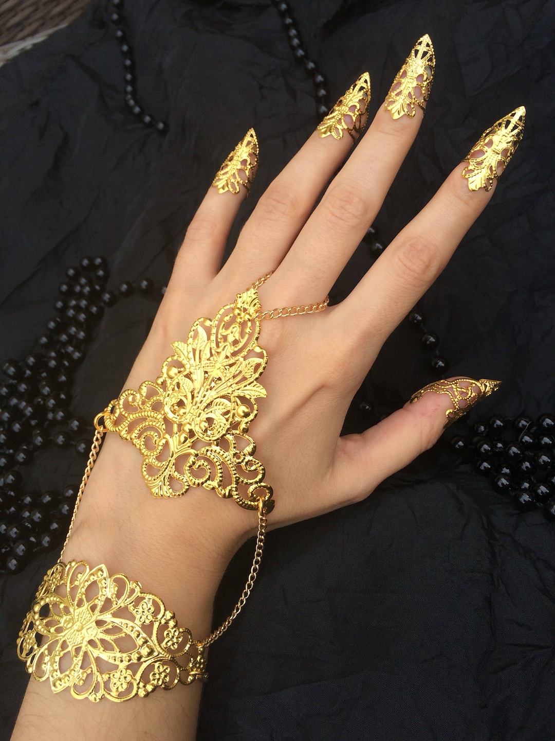 Full Set Hand Armor Jewel Hand Chain Wrist Bracelet & Fingers Rings ...