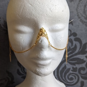 Nose Bridge Cuff, Without Piercing, Face Harness Jewel in Chains: Gold ...