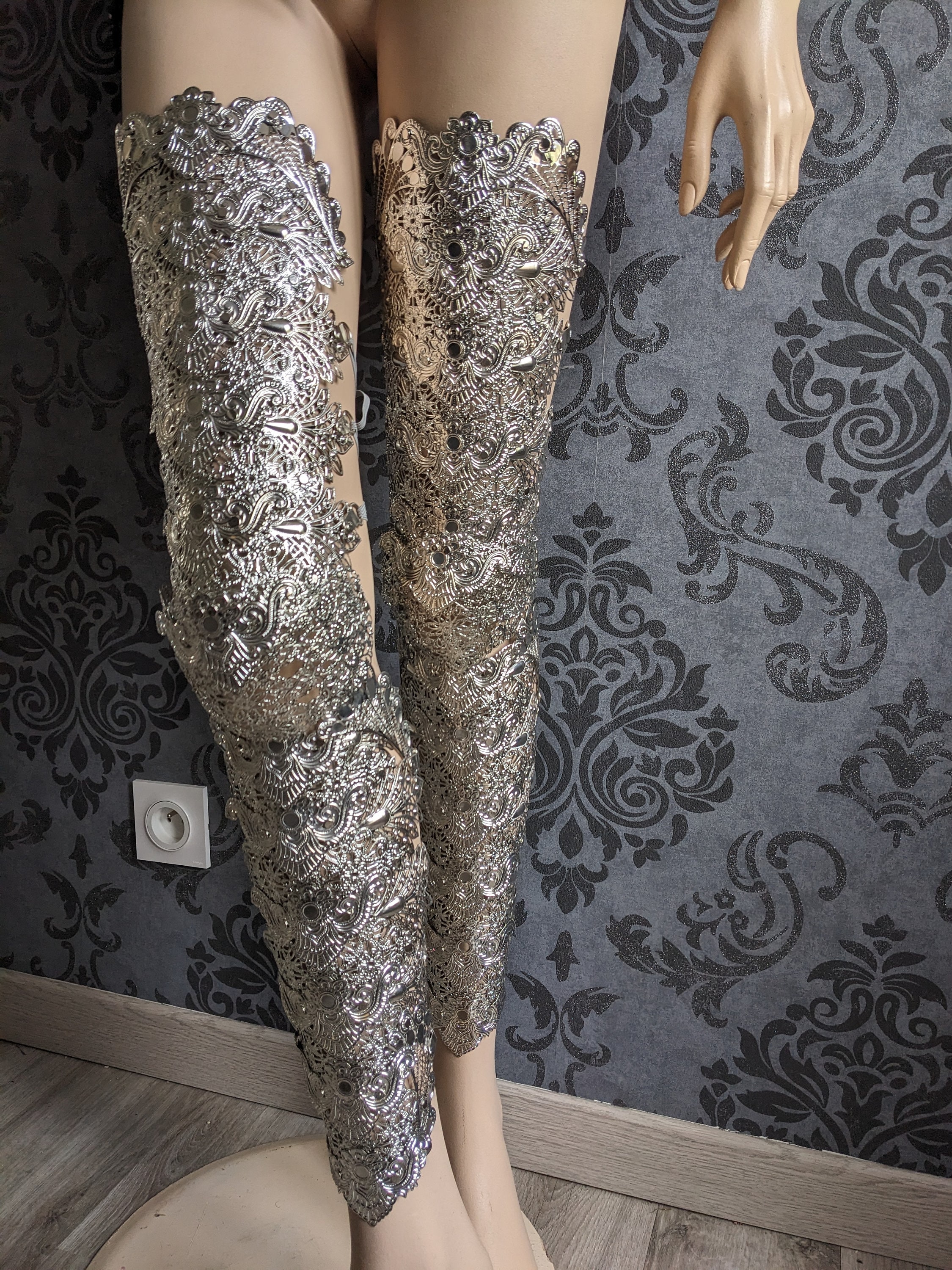 Leg Armor, Silver-colored Metal Waders, Armor Leggings, High Metal Leg ...