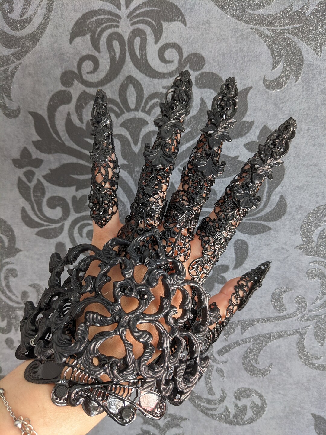 Full Set: One Hand, 5 Metal Finger Armor. Black Glove (hand Armor ...