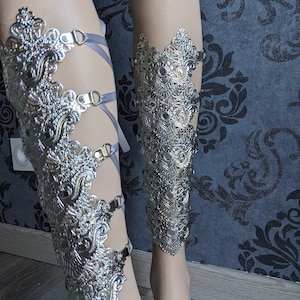 Legs Armor, Shin Guards, Legs Accessories, High Knee, Silver Metal (set ...