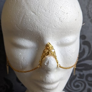 Nose Bridge Cuff, Without Piercing, Face Harness Jewel in Chains: Gold ...