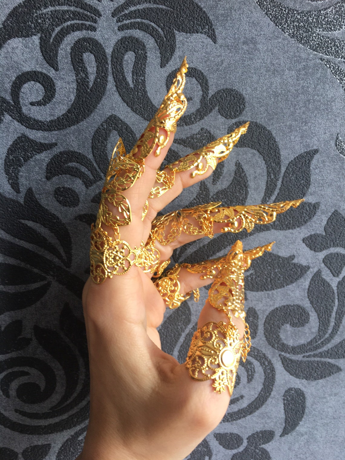 Gold Full Finger Armor Nail Claws Ring Articulated, Knuckle Ring, Claws ...