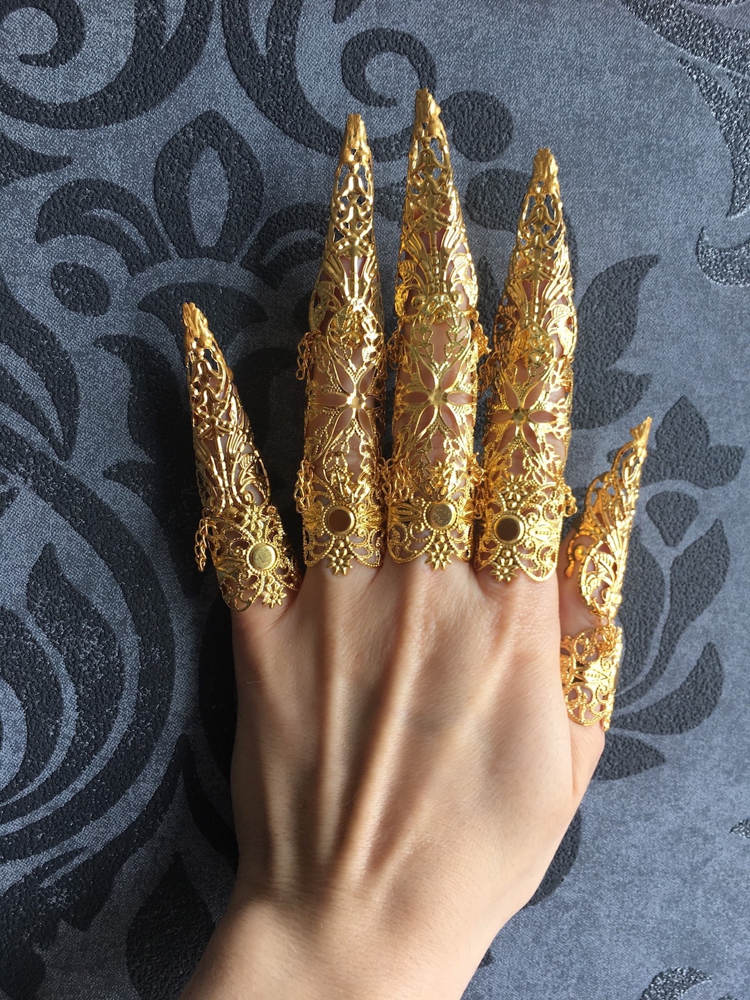 Gold Full Finger Armor Nail Claws Ring Articulated, Knuckle Ring, Claws ...