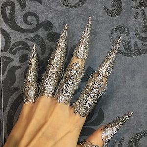 Finger Armor Claws Articulated Full Ring Silver Long Style 2, Perfect ...