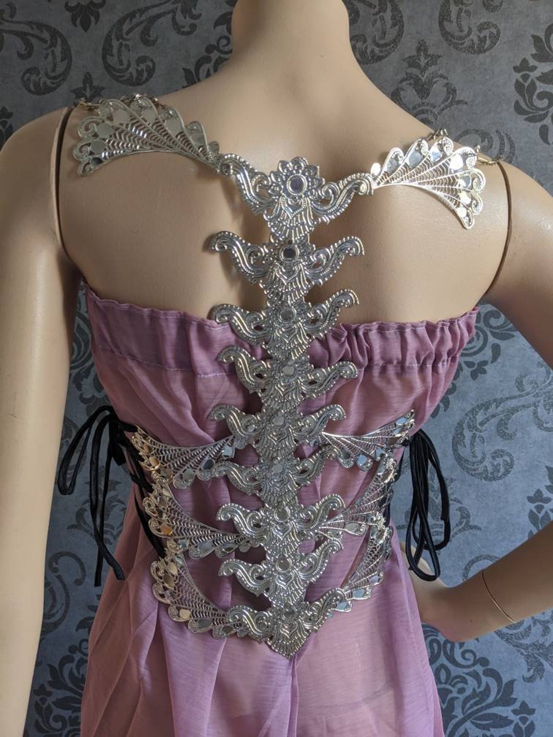Silver Body Armor, Underbust Corset, Chestplate, Spines Jewel Armor ...