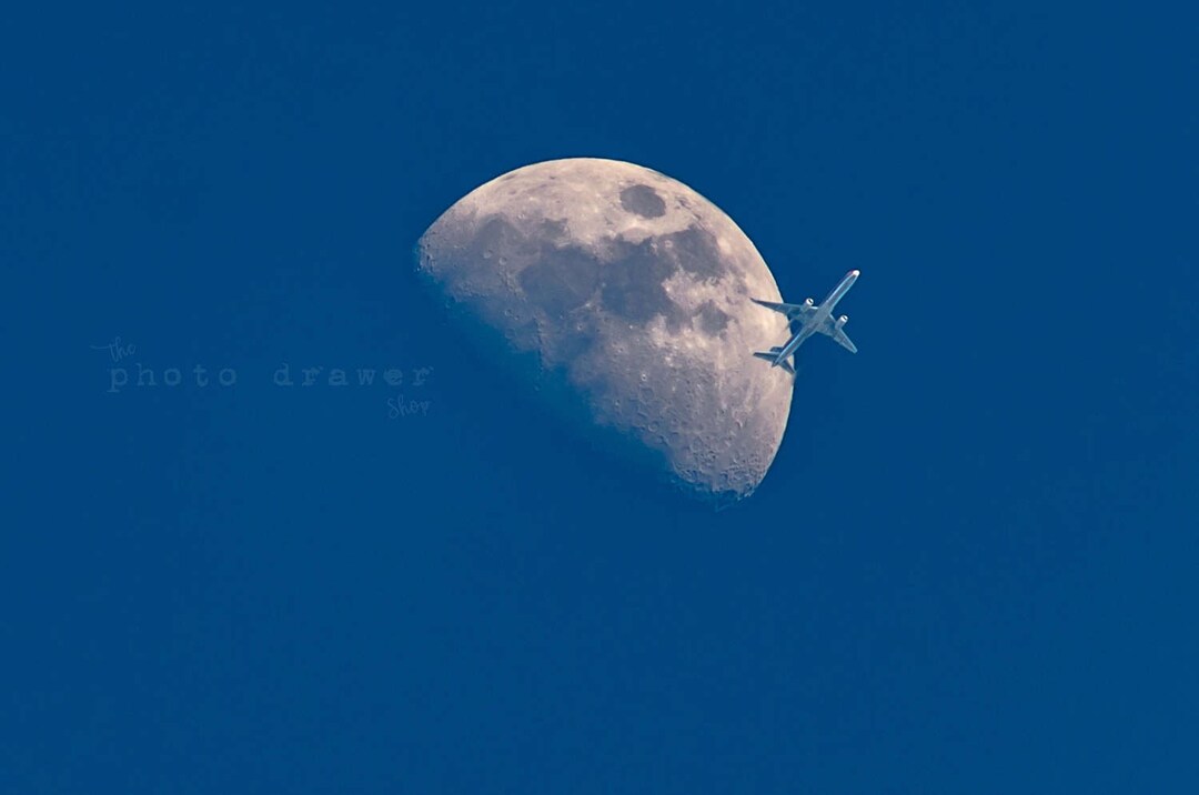 The Moon, Moon Wall Art, Moon Photo Print, Moon and Airplane Print ...