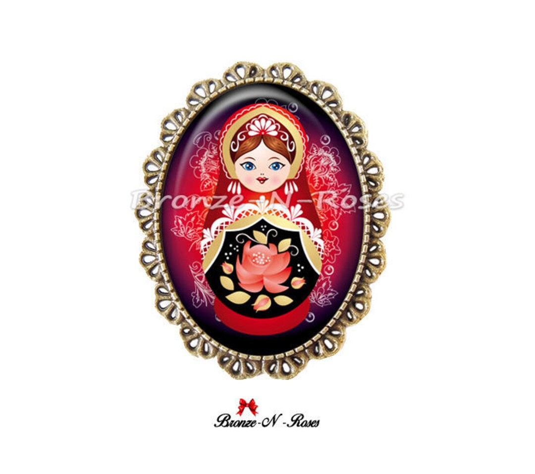 Pin Brooch matryoshka Traditional Russian Motif Red Black Cabochons ...
