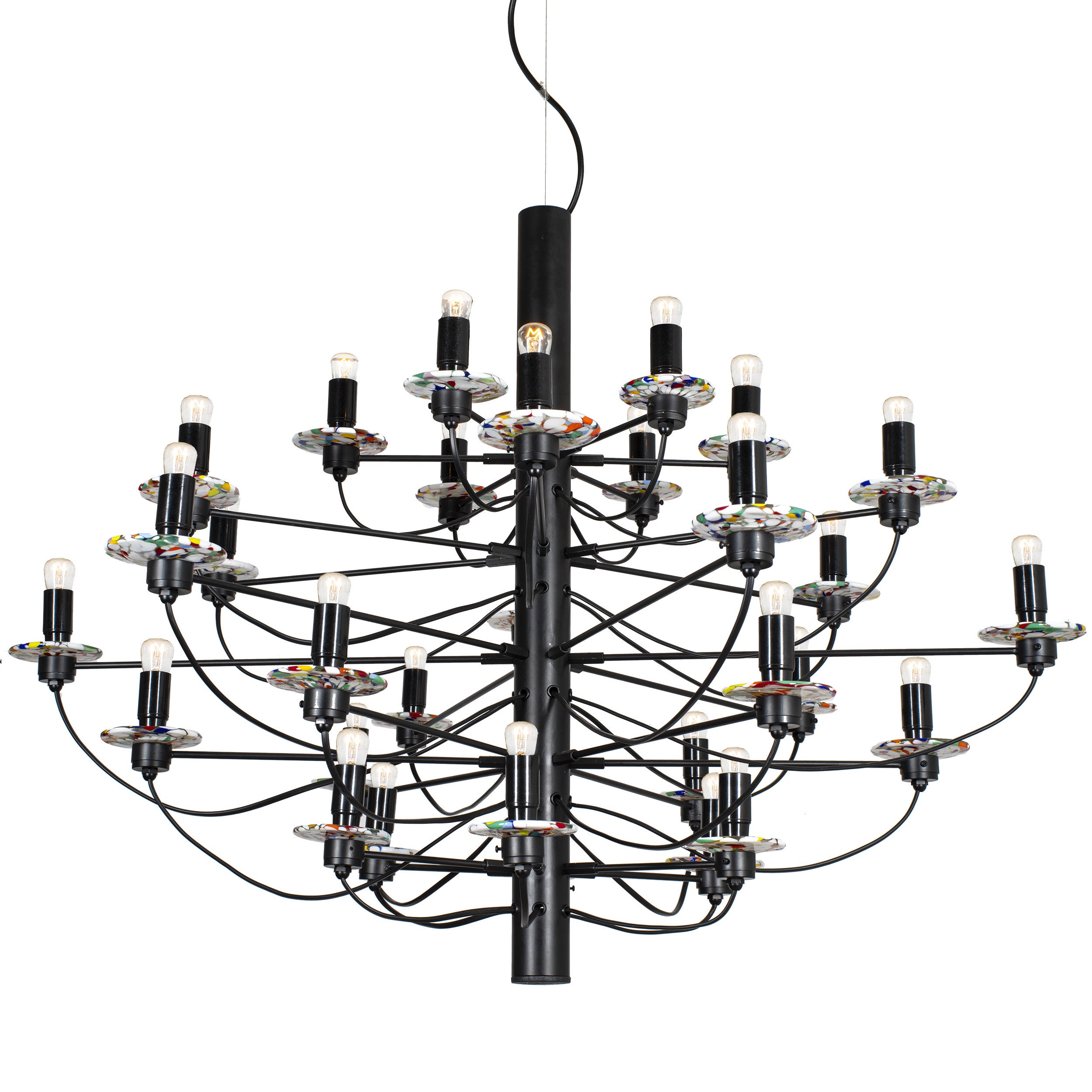Multilevel Black Design Chandelier • Murano Crystal Colored Murrine ...