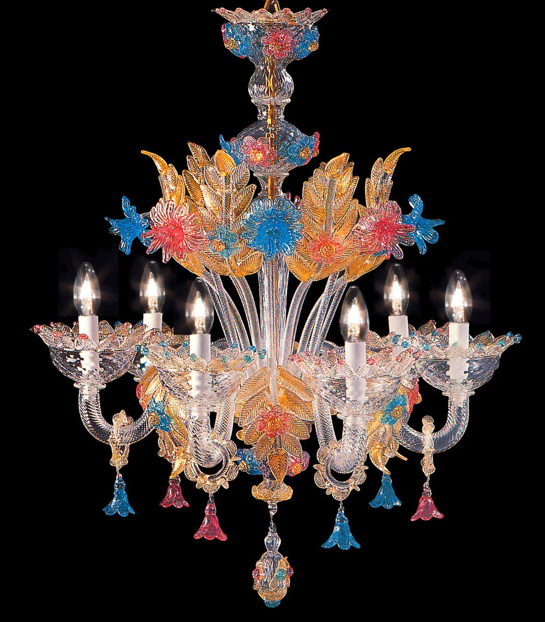 Donà Murano Chandelier 6 Multicolored Lights - Etsy