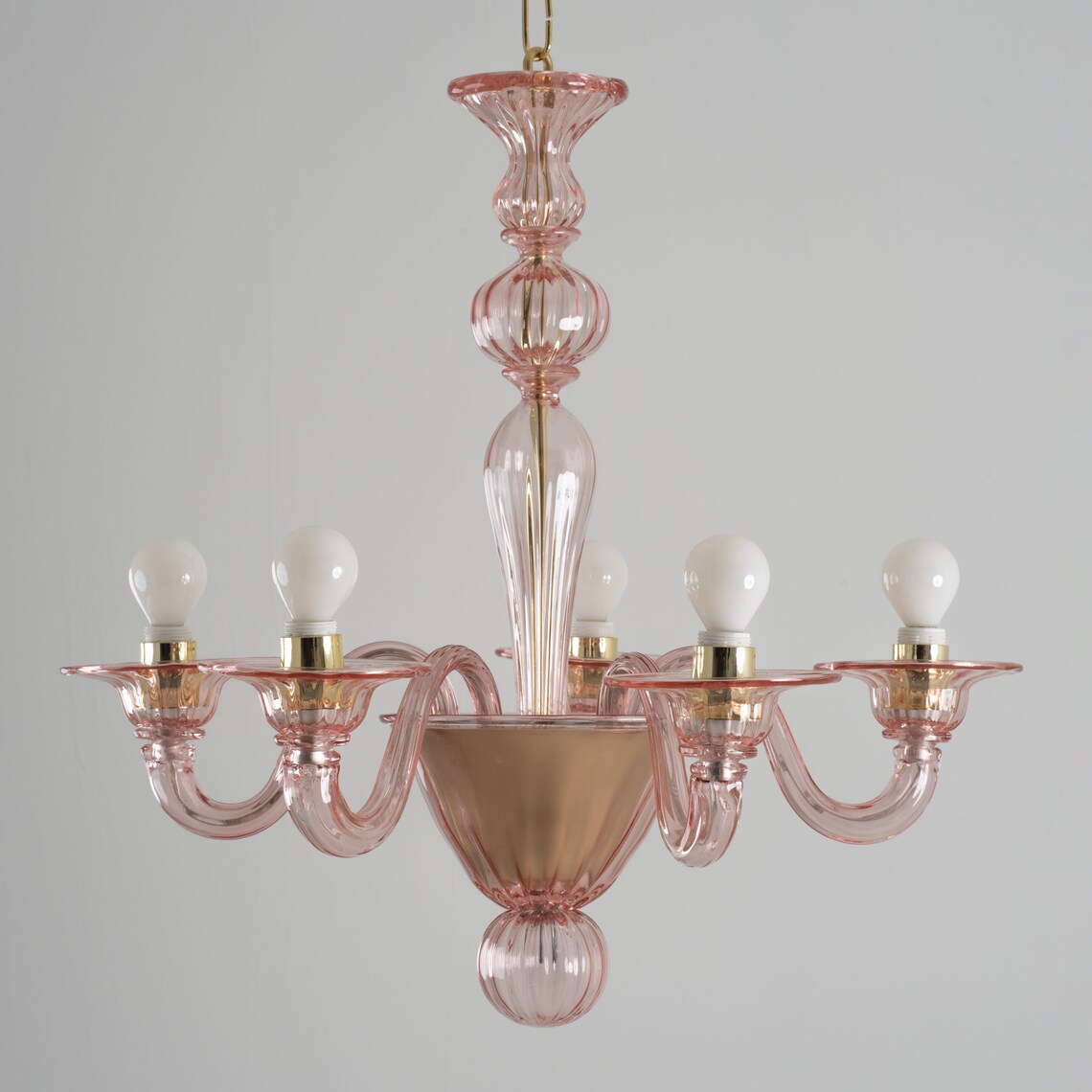 Peach Fuzz • Murano Chandelier • 5 Lights Small • Crystal Pink ...
