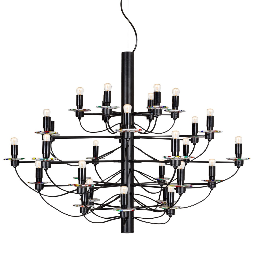 Multilevel Black Design Chandelier • Murano Crystal Colored Murrine ...
