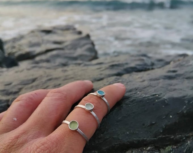 Hand Shaped Silver Sea Glass Rings, Sterling Silver Rings, Hammered ...