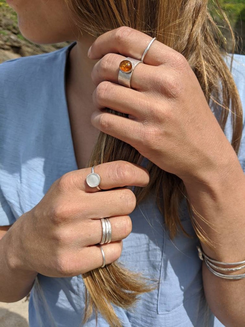 Hand Shaped Silver Sea Glass Rings Sterling Silver Rings - Etsy