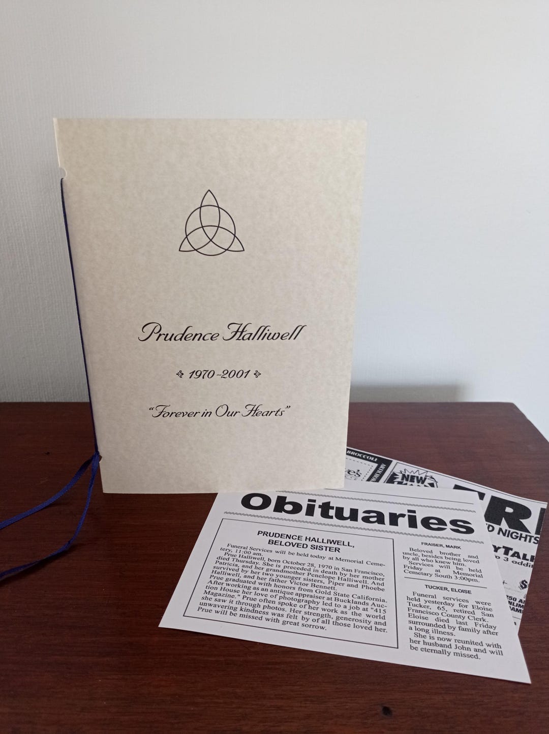 Charmed Prop Replica Prues Funeral Card and Obituary - Etsy UK