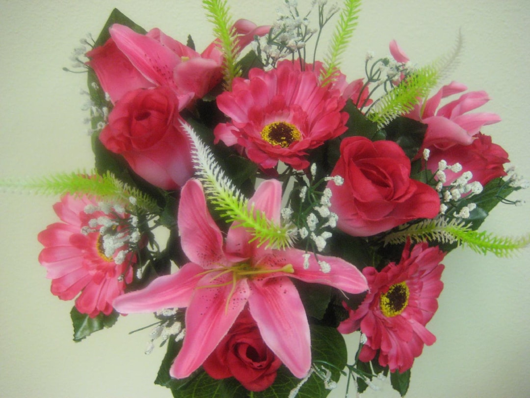 BEAUTY Mixed Rose Daisy Lily Bush 14 Artificial Silk Flowers - Etsy