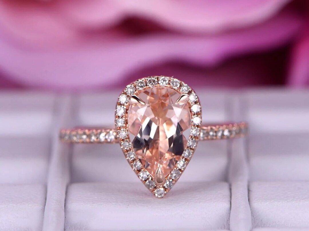 Pear Cut Morganite Engagement Ring Rose Gold Pear Shape Pink Morganite ...