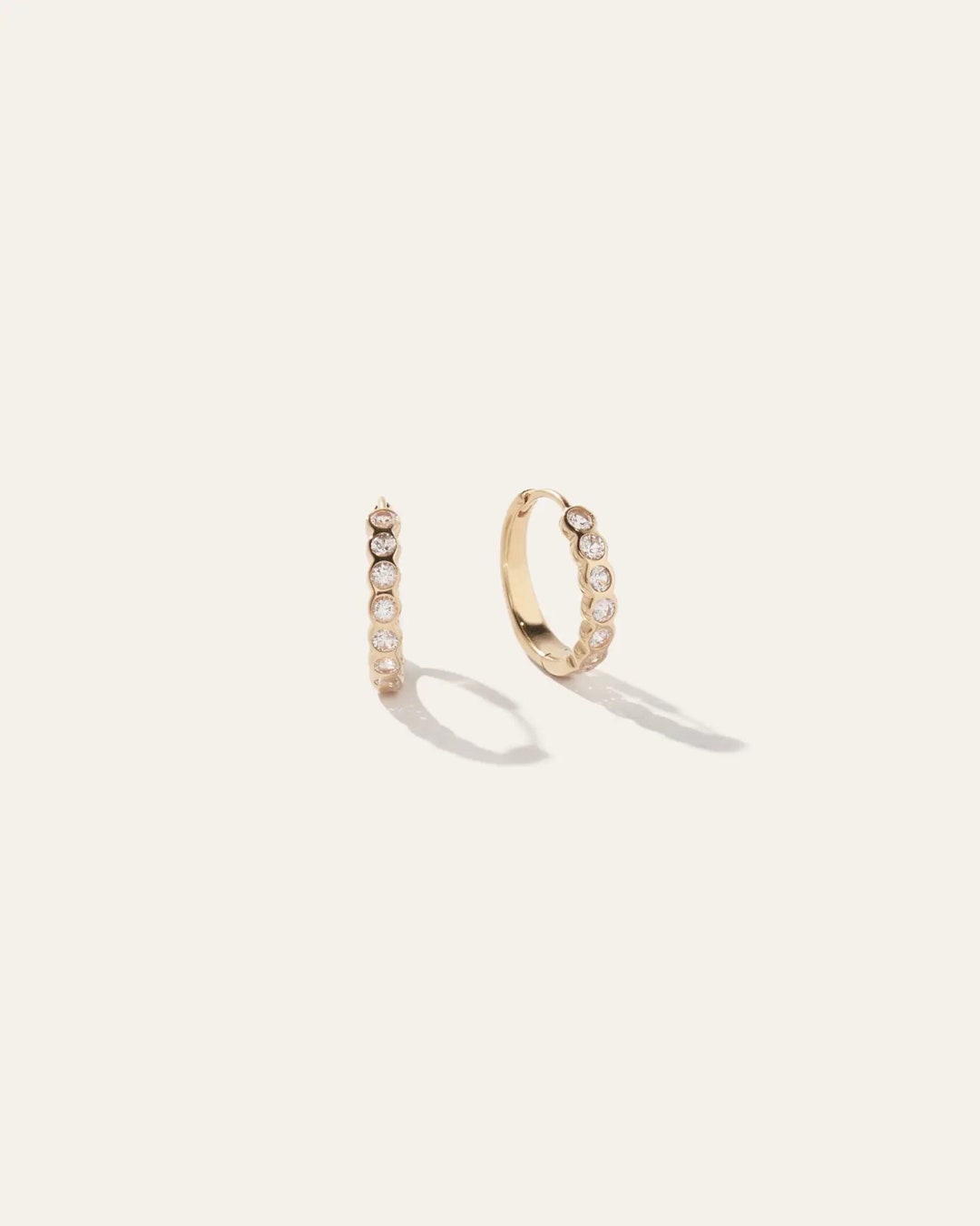18K Gold Small Hoop Earrings Small Diamond Hoops Diamond Huggie ...