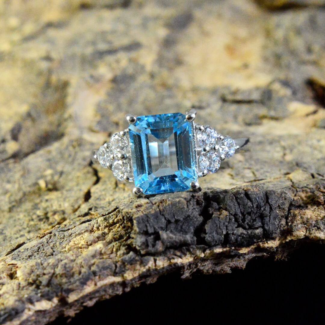 925 Sterling Silver Ring, Swiss Blue Topaz Ring, December Birthstone ...