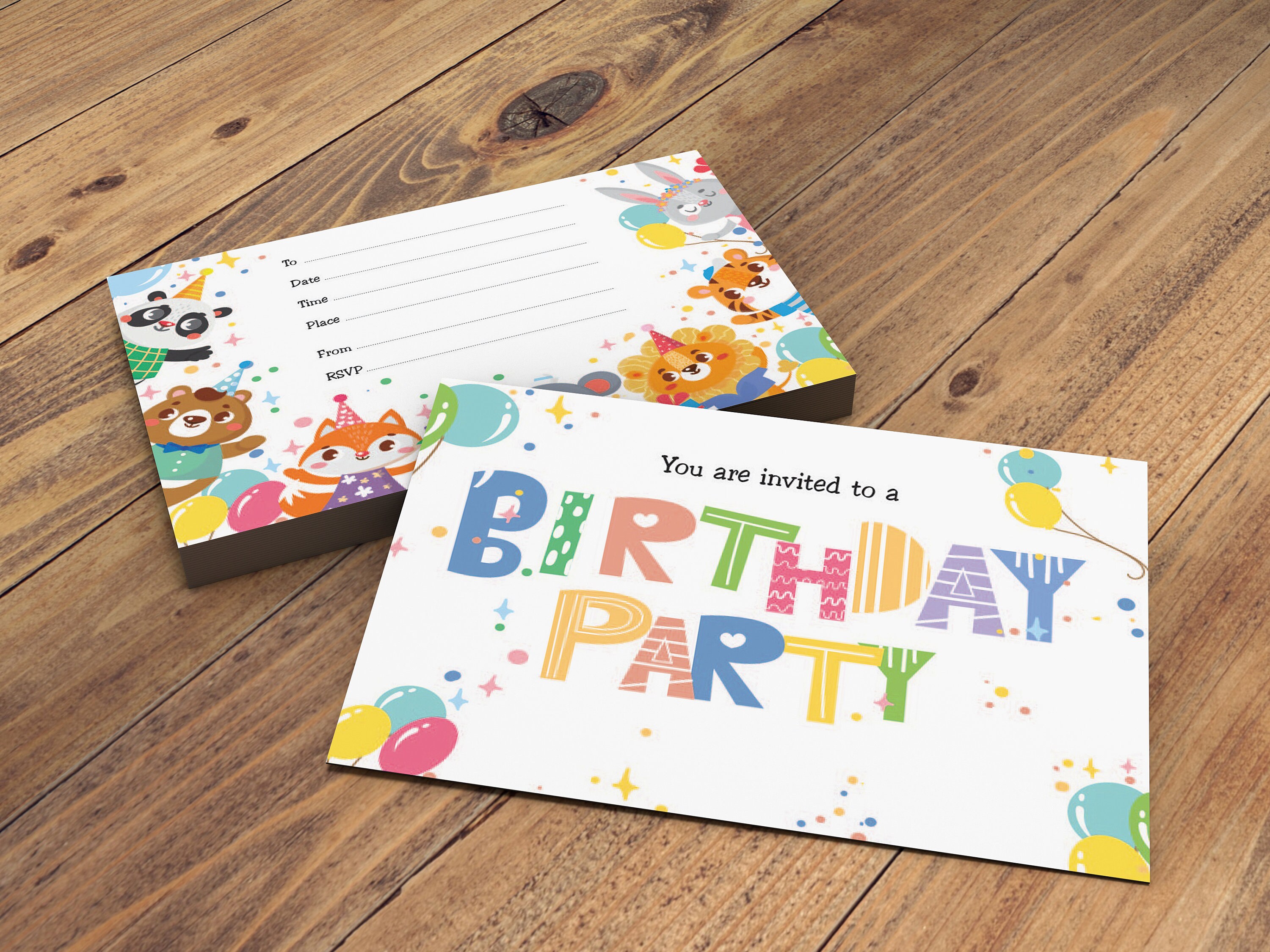 10 Birthday Invitations With Envelopes, Blank Invites, Children's Party ...