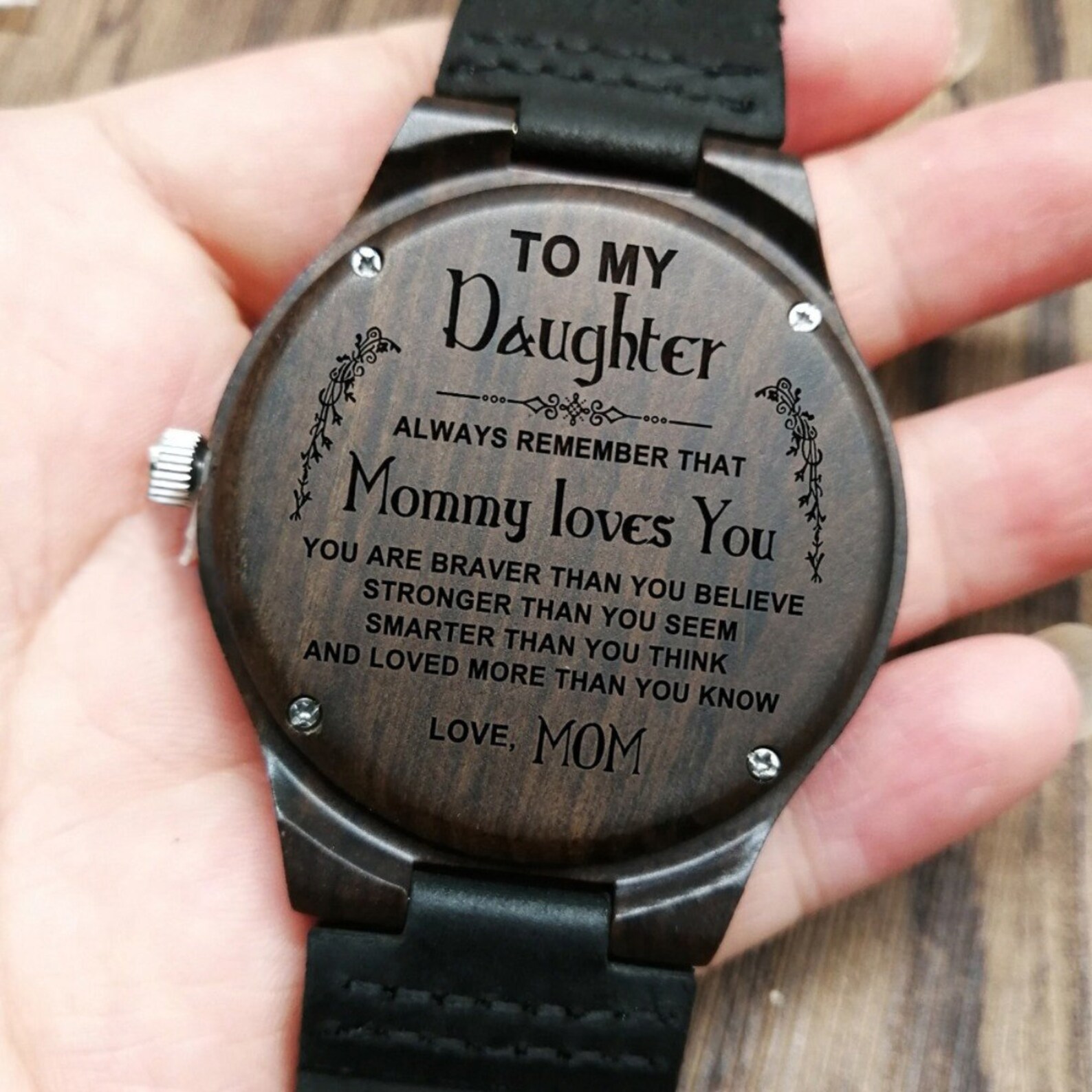 To My Daughter Mommy Loves You Love Mom Engraved Wooden Watch | Etsy