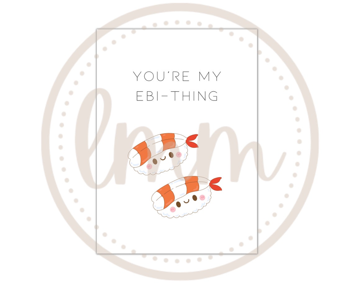 Cute Ebi-thing Sushi Card - Digital Downloads - Printable Greeting ...