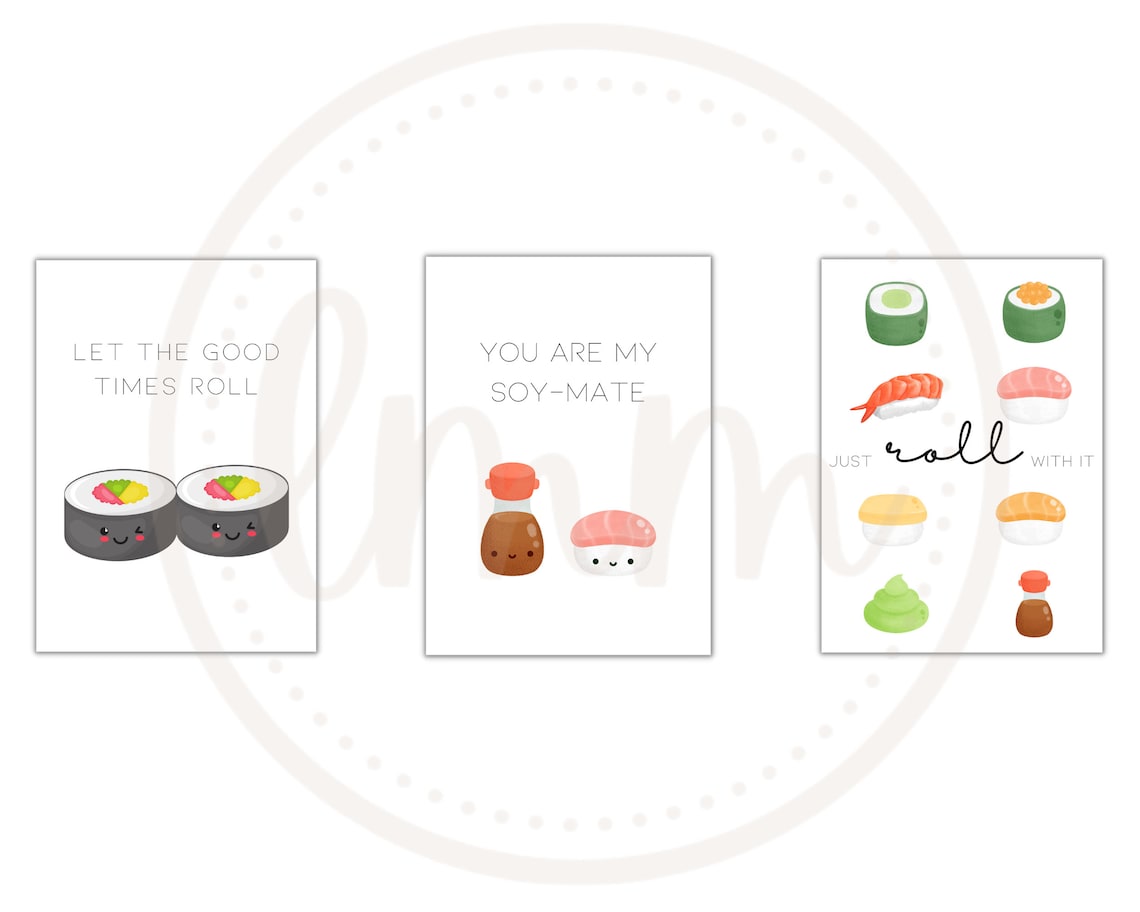 Cute Sushi Greeting Card Bundle - Digital Downloads - Printable ...