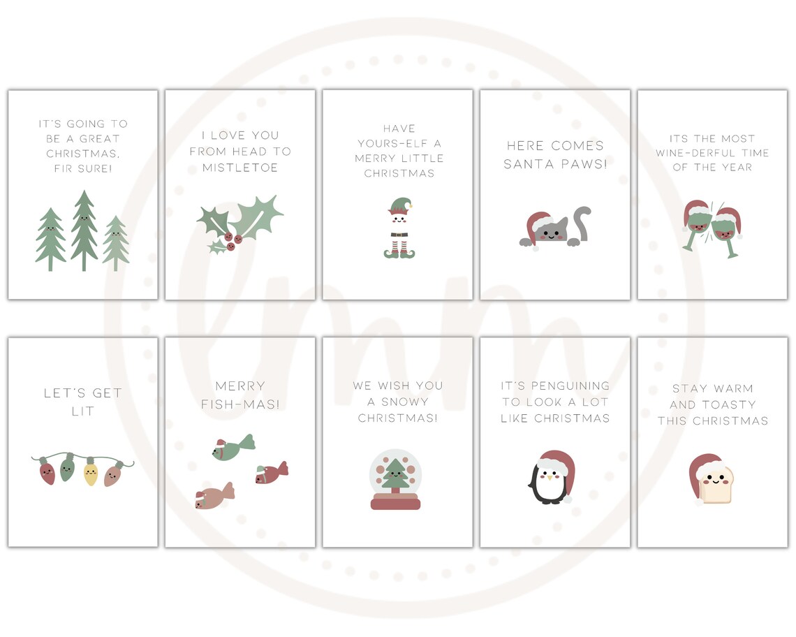 Cute Christmas Puns Greeting Card Bundle - Digital Downloads ...