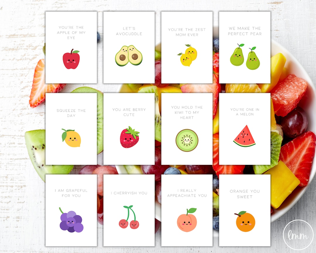 Cute Fruit Puns Greeting Card Bundle - Digital Downloads - Printable ...