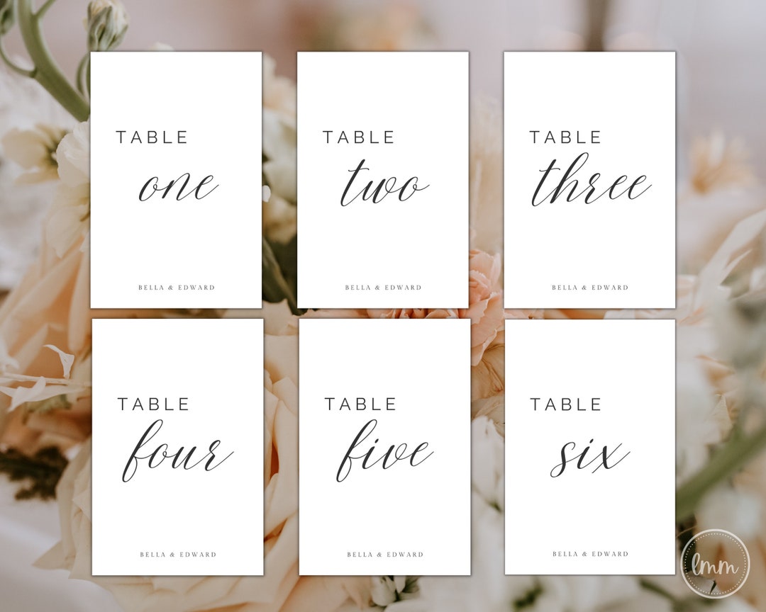 Cursive Wedding Table Numbers – Minimalist Printable Canva Template ...