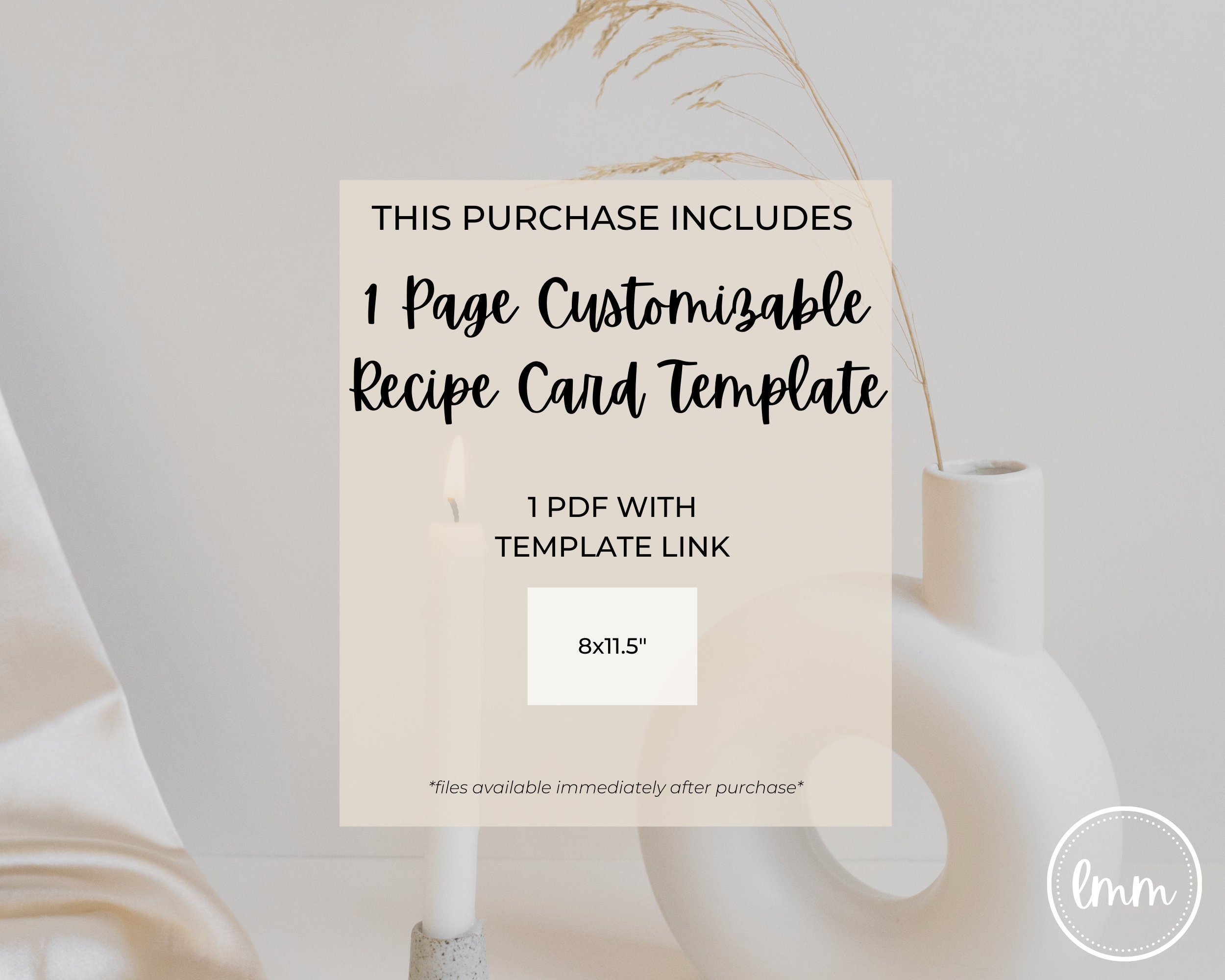 Minimalist Customizable Full Page Recipe Card Template Recipe Card ...