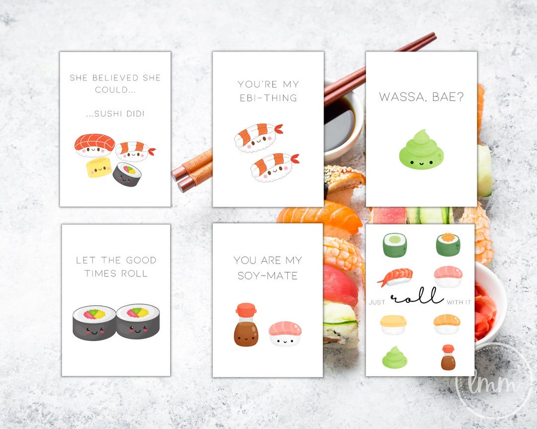 Cute Sushi Greeting Card Bundle - Digital Downloads - Printable ...
