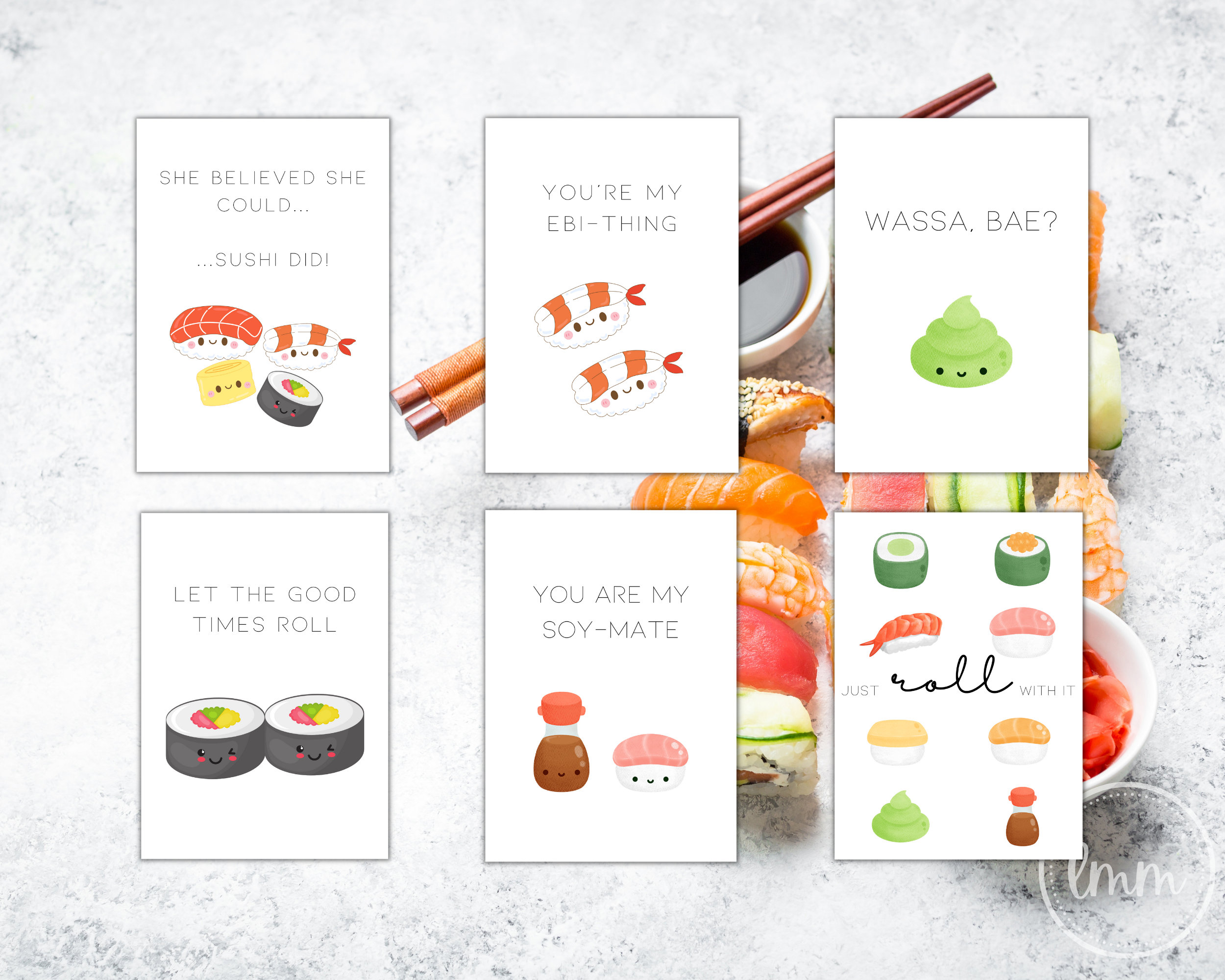 Cute Sushi Greeting Card Bundle - Digital Downloads - Printable ...