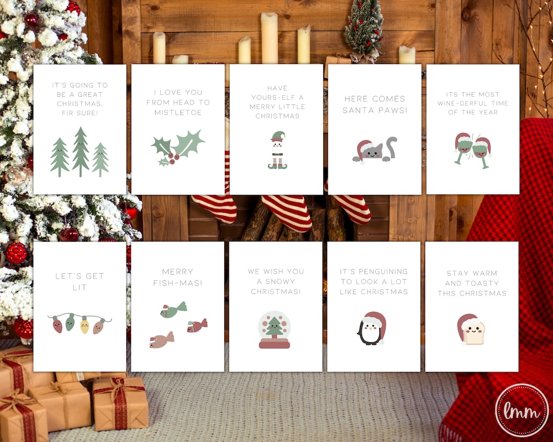 Cute Christmas Puns Greeting Card Bundle Digital Downloads Printable ...