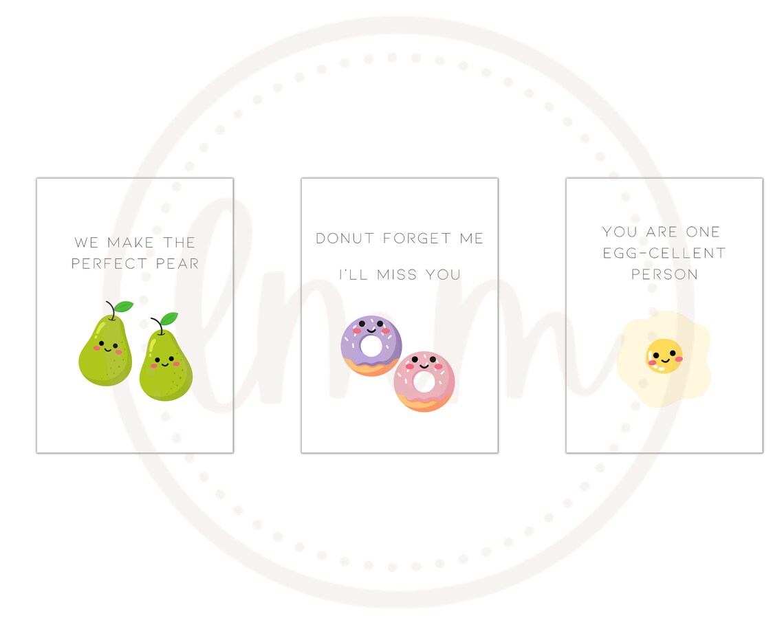 Cute Food Pun Greeting Card Bundle – Printable Cards (digital Download ...