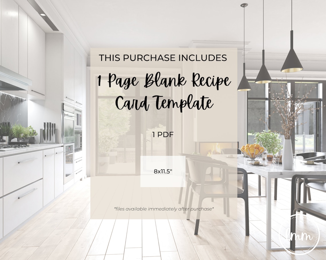 Minimalist Blank Recipe Card Template - Recipe Card Digital Download ...