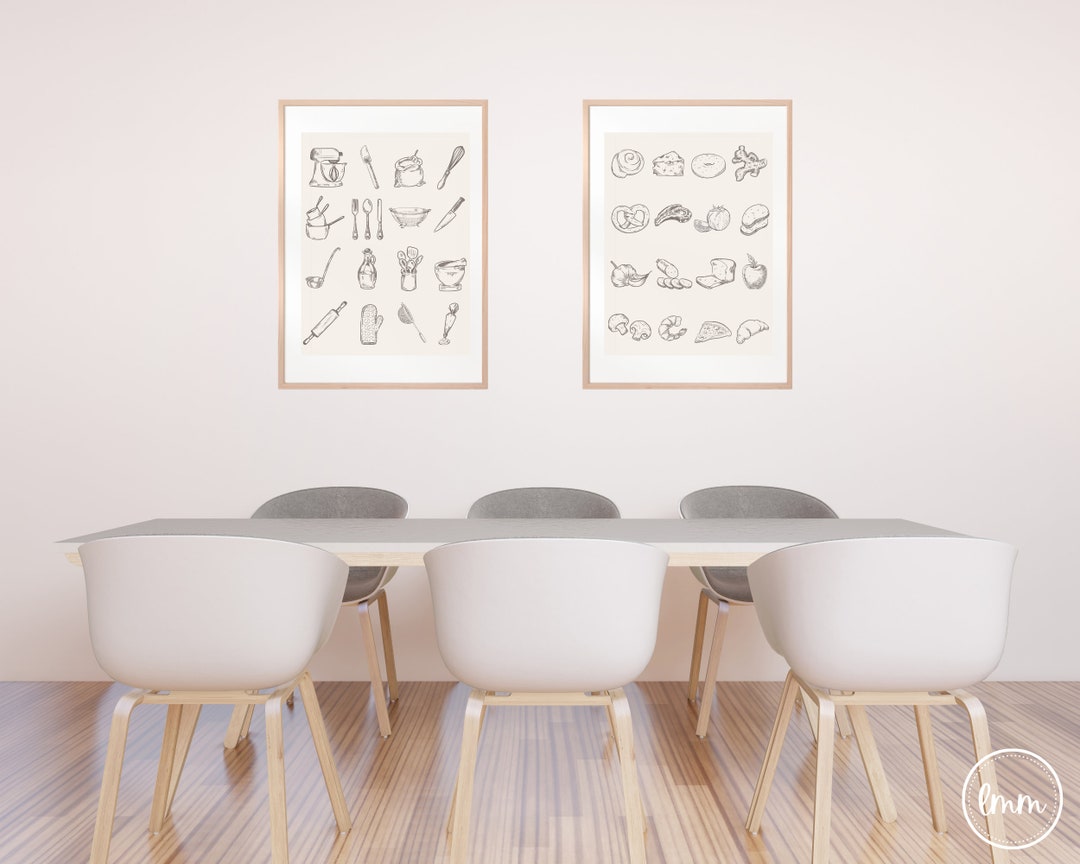 Neutral Kitchen Prints – Utensils & Ingredients Wall Art (set of 2 ...