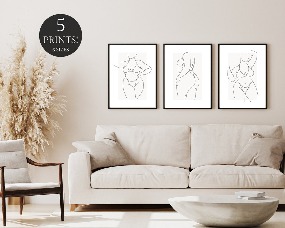 Curvy Woman Body Silhouette Wall Art - 5 Prints - Minimalist Wall Art ...