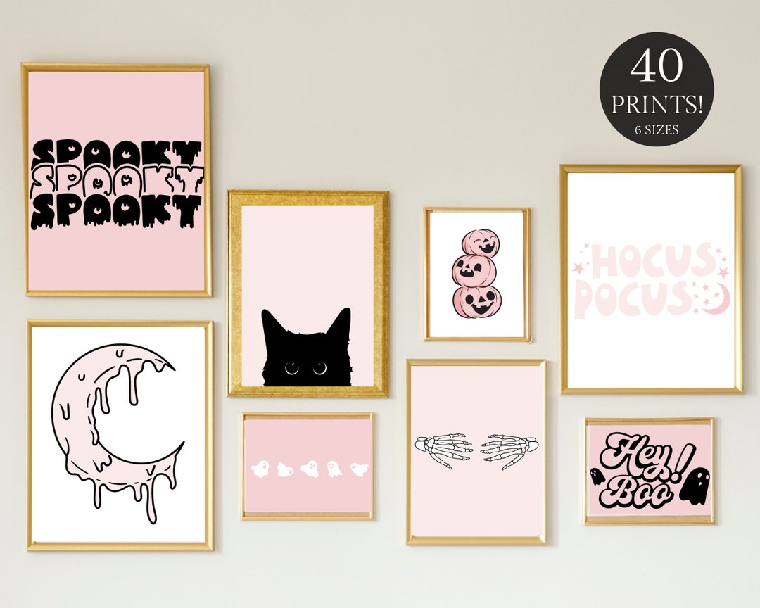 Cute Pastel Pink Halloween Graphics - 40 Prints - Halloween Wall Art ...