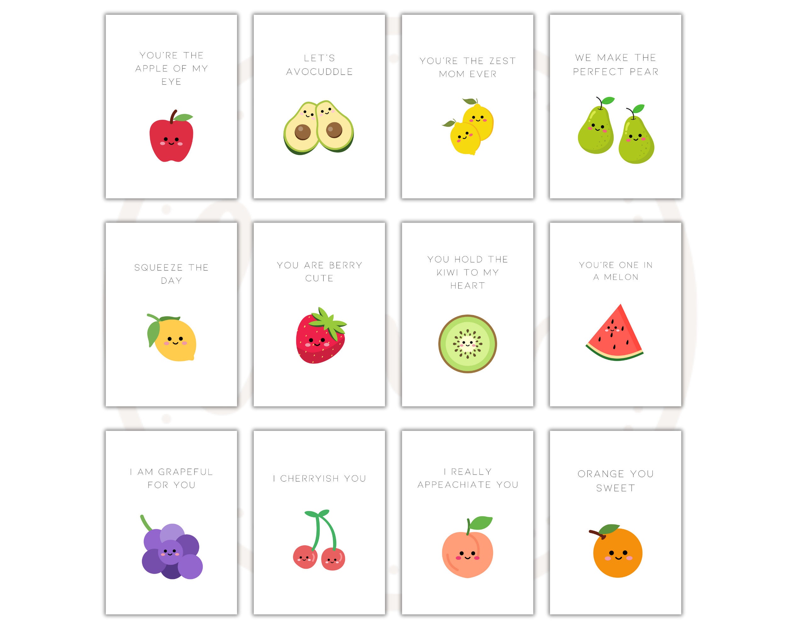 Cute Fruit Puns Greeting Card Bundle - Digital Downloads - Printable ...