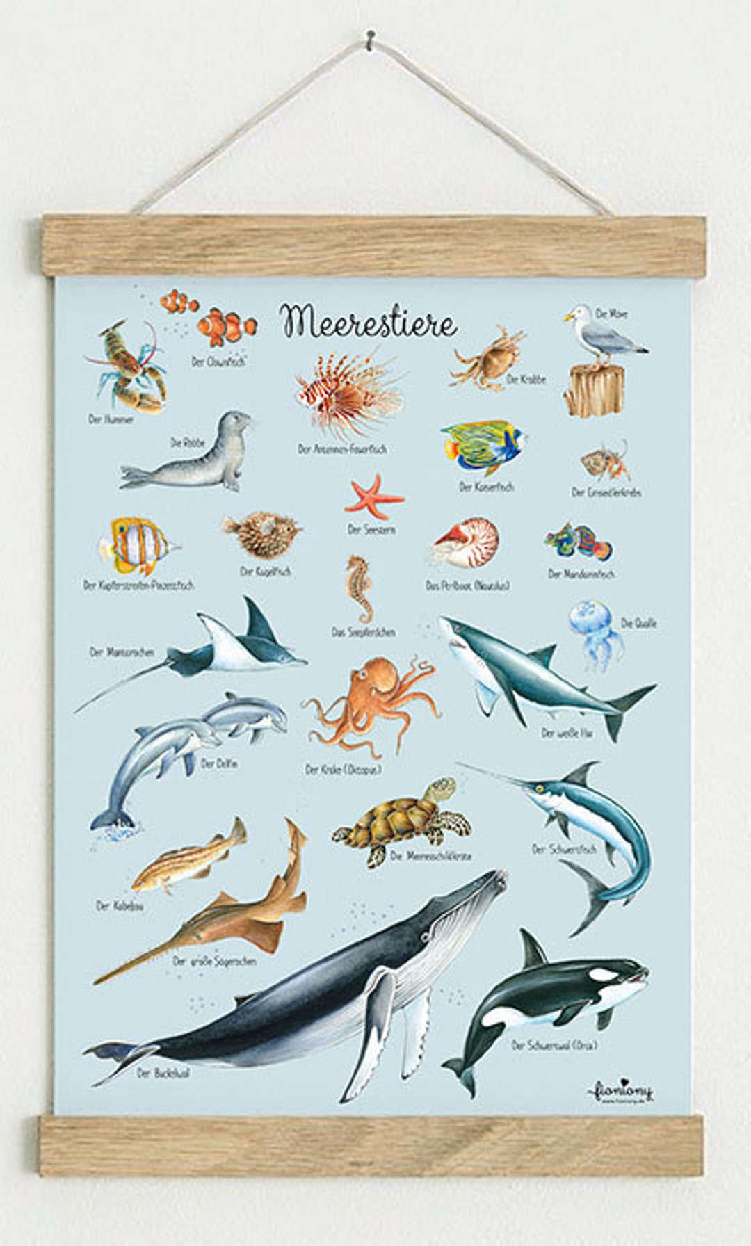 Din A3 Art Print Unframed / Framed MARINE ANIMALS WATERCOLOR BLUE ...