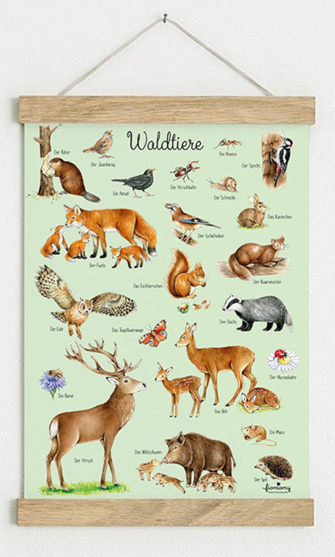 Din A3 Art Print Unframed / Framed FOREST ANIMALS WATERCOLOR GREEN ...