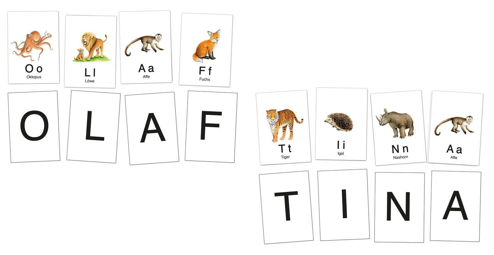 26 ABC Alphabet Karten WEIß Lernkarten Buchstaben Lernspiel Safari ...