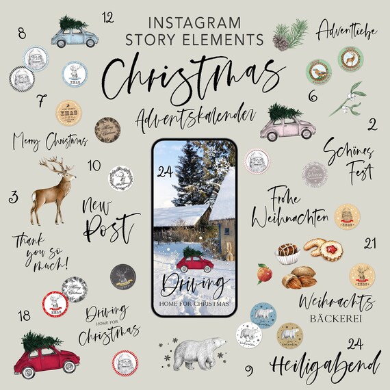 200 Instagram Story Elements CHRISTMAS ADVENT CALENDAR for Ig - Etsy