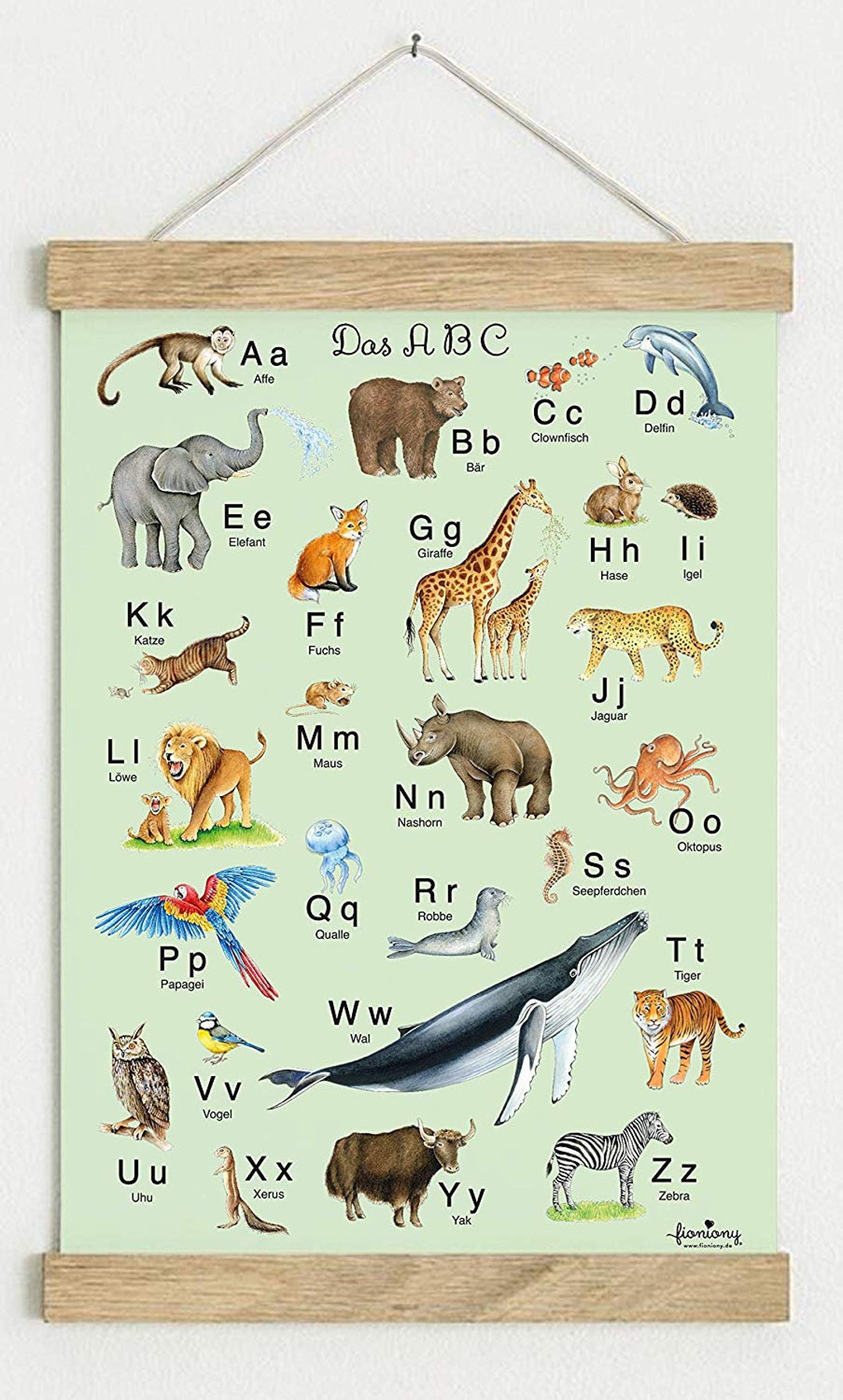 ABC Poster Unframed / Framed DINA3 Green Learning Poster Animals ...